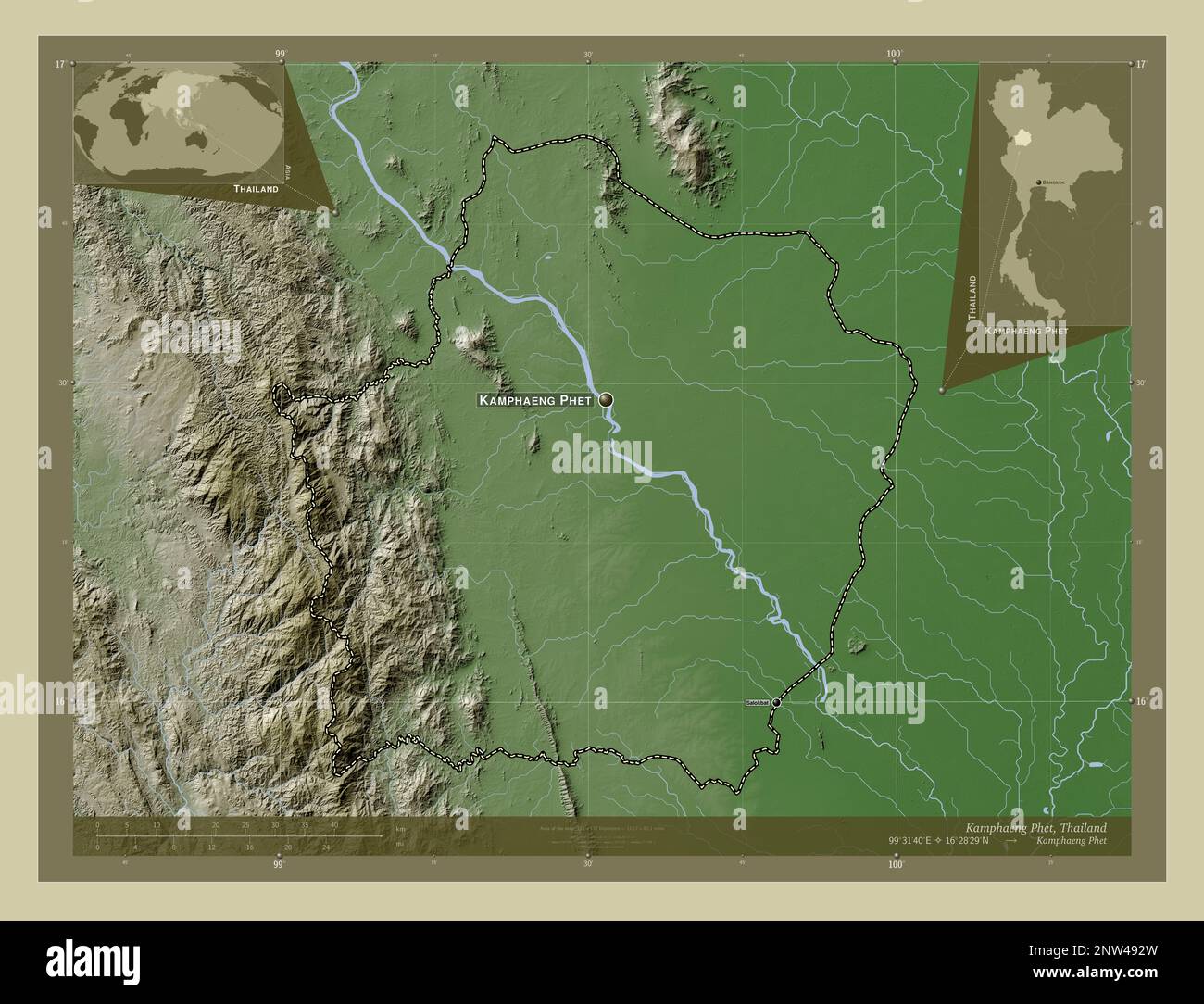 Kamphaeng Phet, province of Thailand. Elevation map colored in wiki ...
