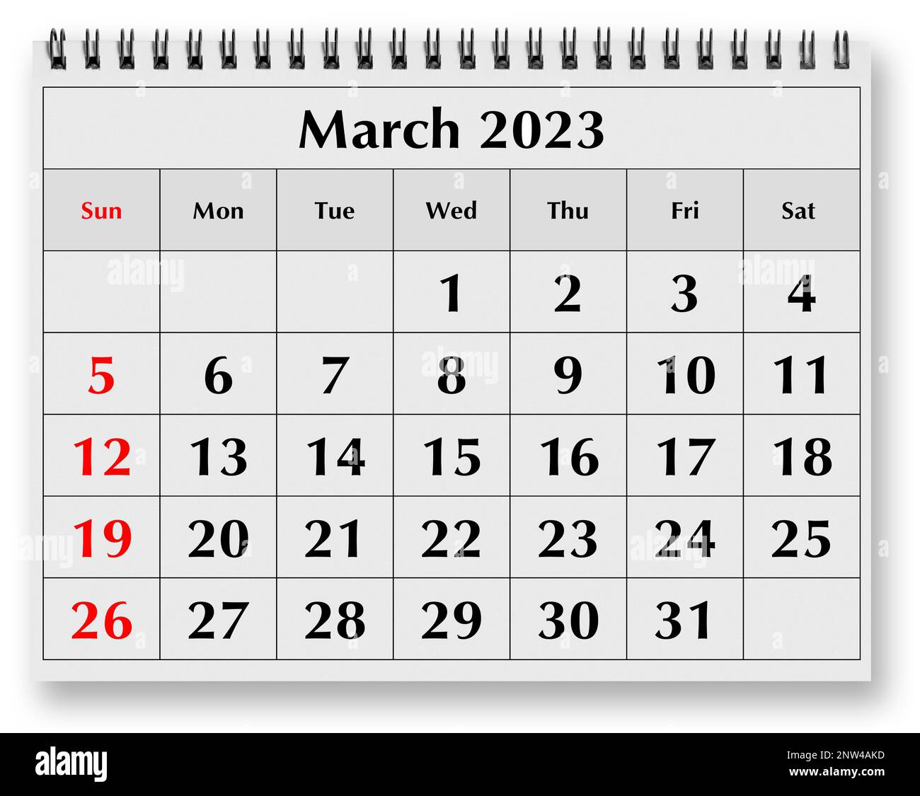 One page of the annual monthly calendar - March 2023 Stock Photo - Alamy