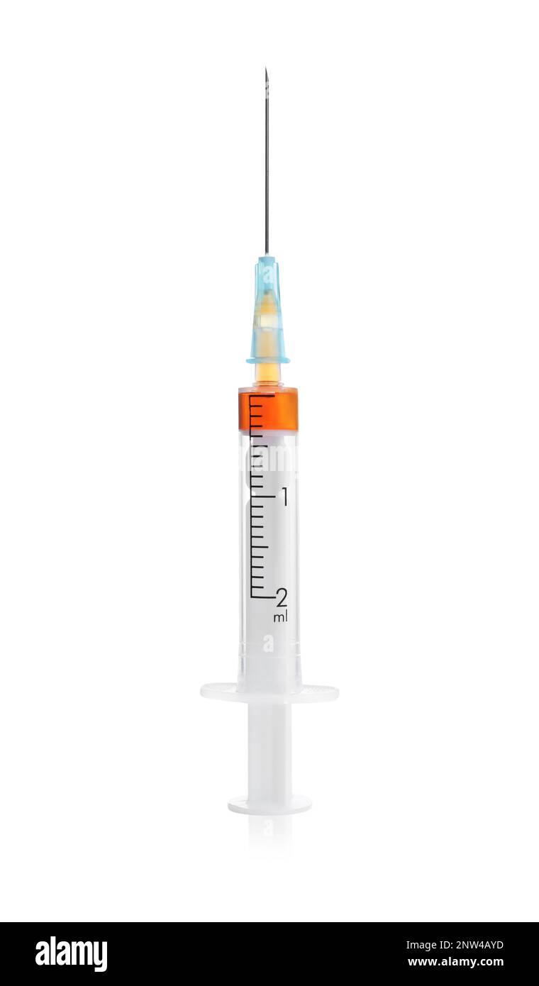 Disposable syringe with needle and medicine isolated on white Stock ...