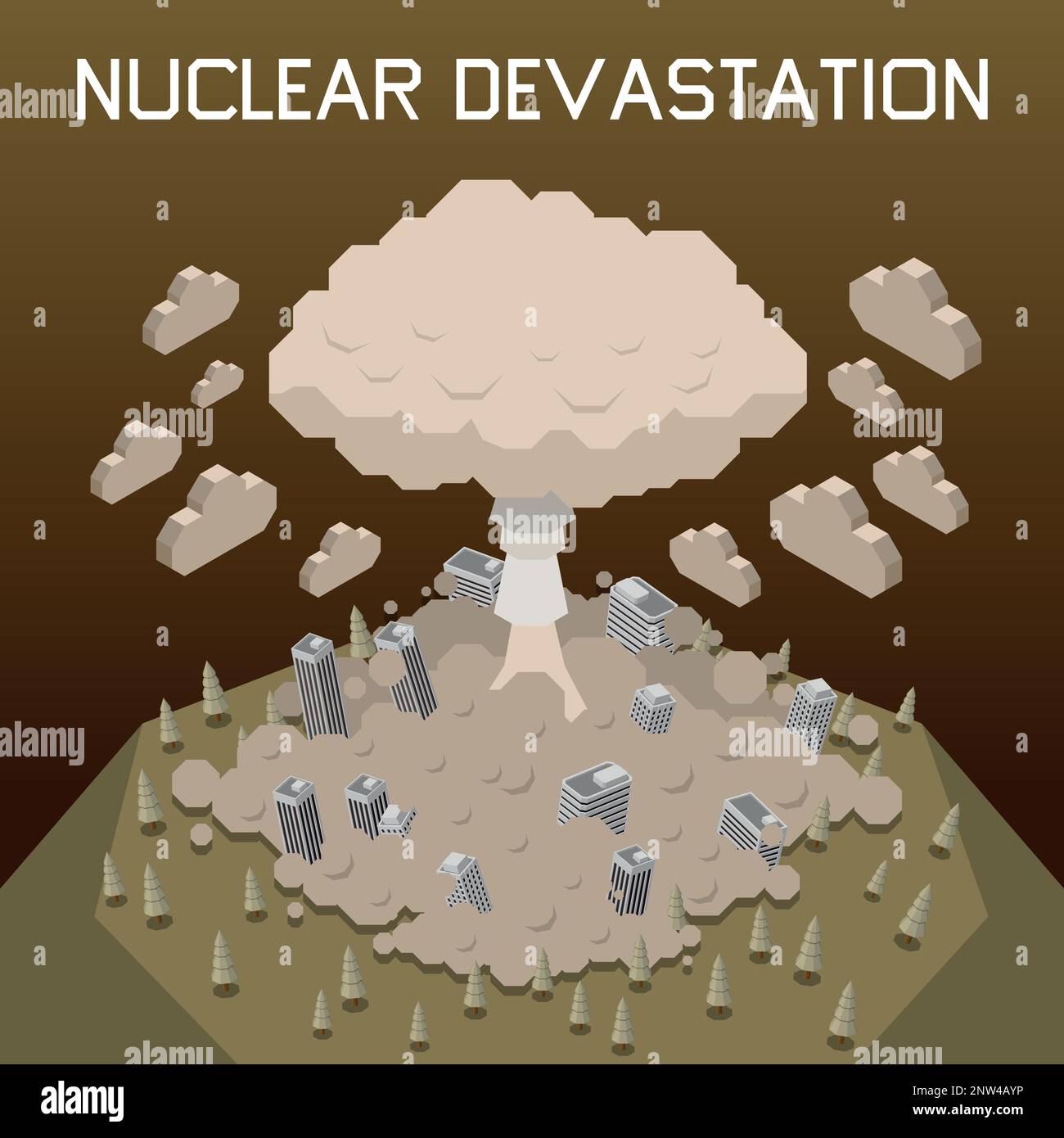 Natural disaster isometric concept with nuclear explosion cataclysm ...