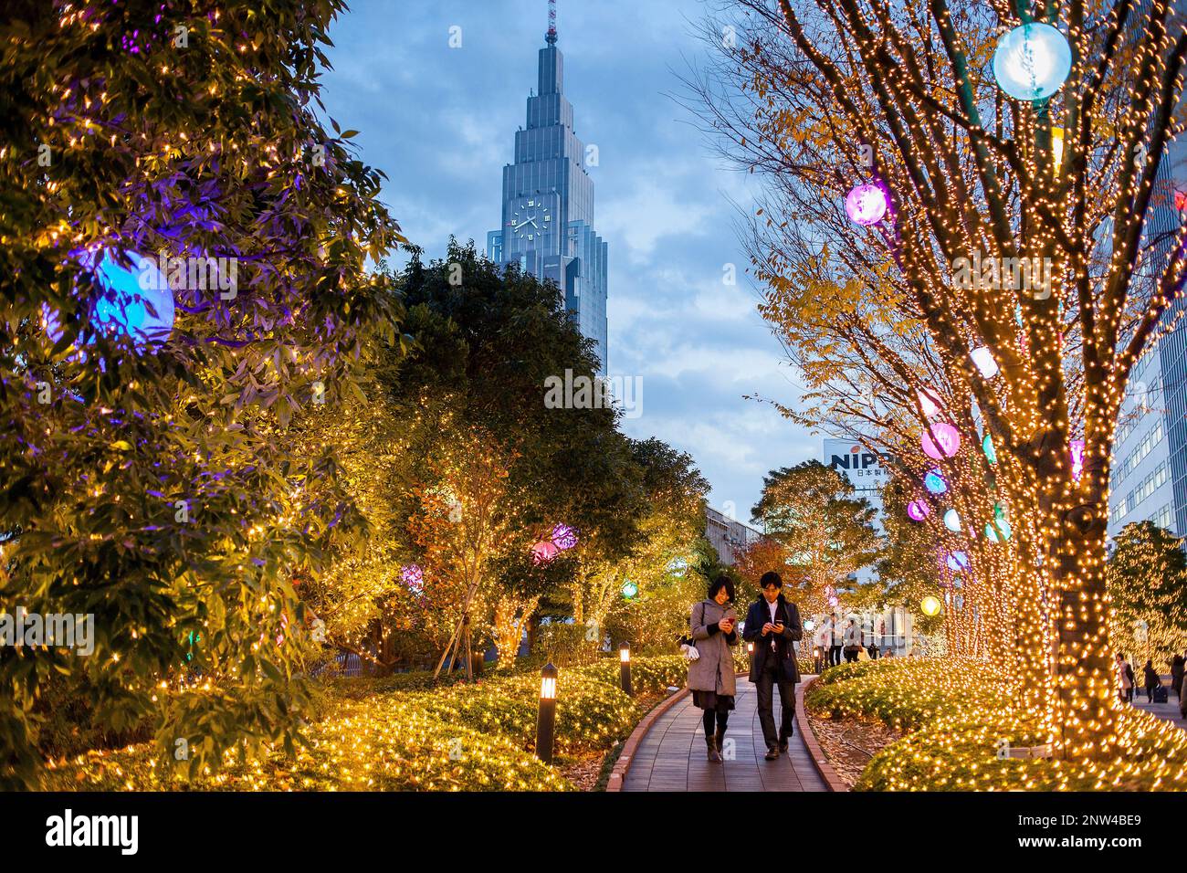 Christmas decoration, and NTT DoCoMo Yoyogi Building, southern terrace ...