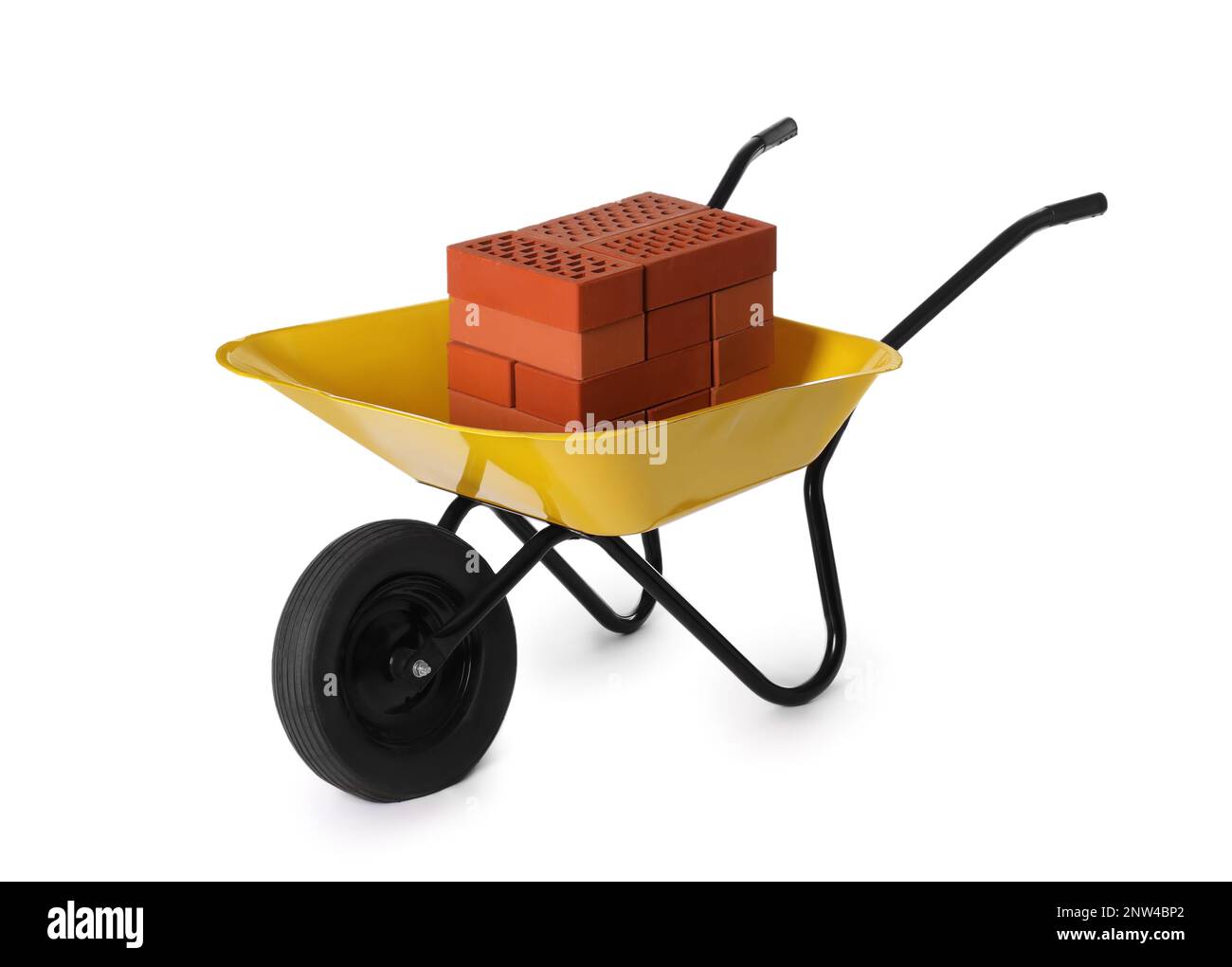 Red bricks in wheelbarrow on white background Stock Photo - Alamy
