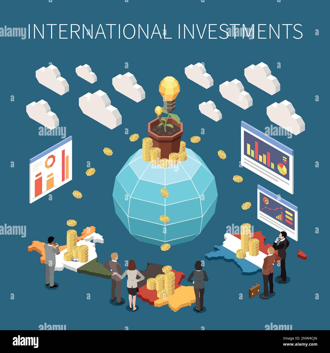 Crowdfunding and fundraising isometric concept with international ...