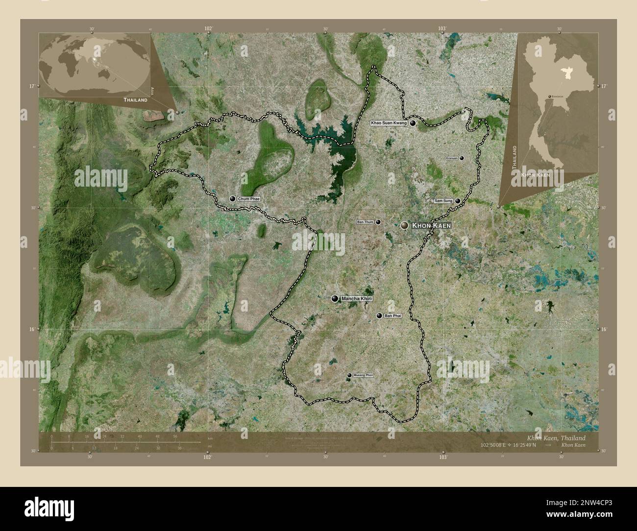 Khon Kaen, province of Thailand. High resolution satellite map ...