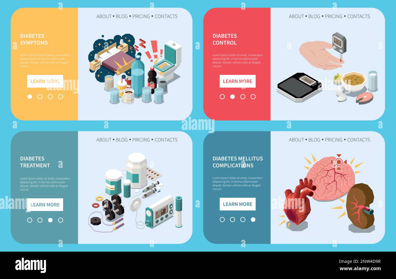Diabetes isometric banner set with symptoms and treatment symbols ...