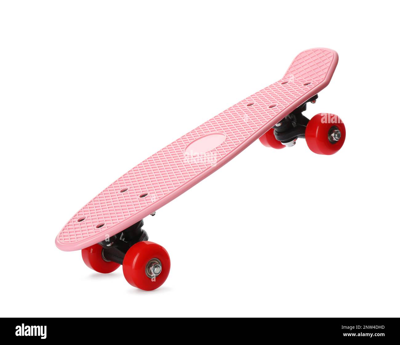 Pink skateboard with red wheels isolated on white Stock Photo - Alamy