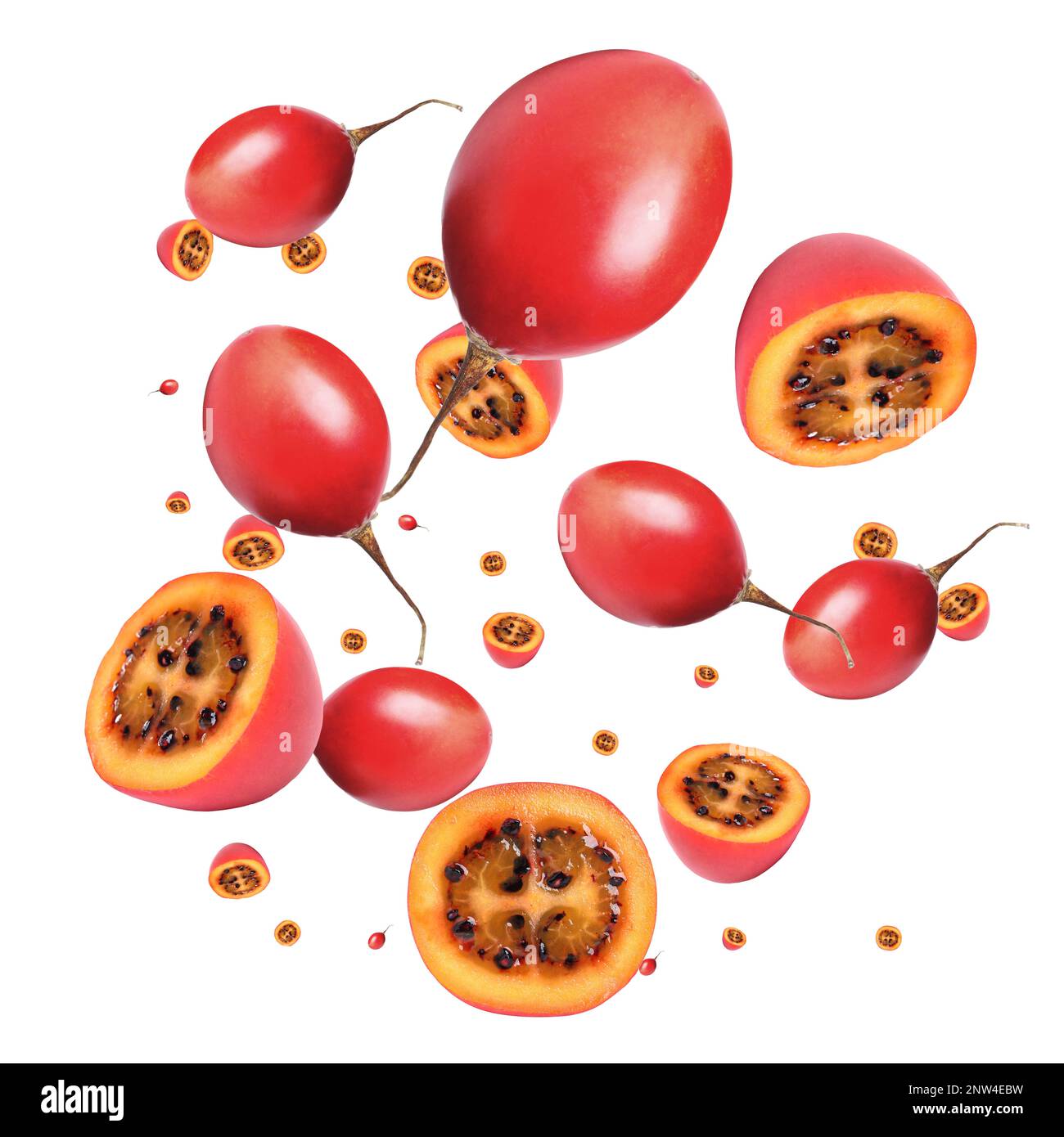 Delicious exotic tamarillo fruits flying on white background Stock ...