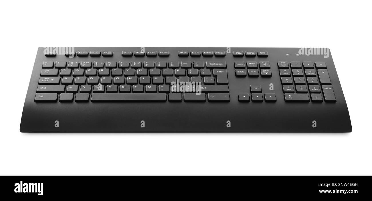 Modern black computer keyboard isolated on white Stock Photo - Alamy
