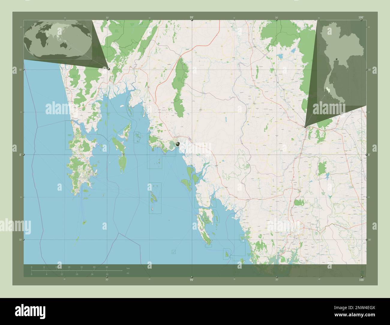 Krabi, province of Thailand. Open Street Map. Corner auxiliary location ...