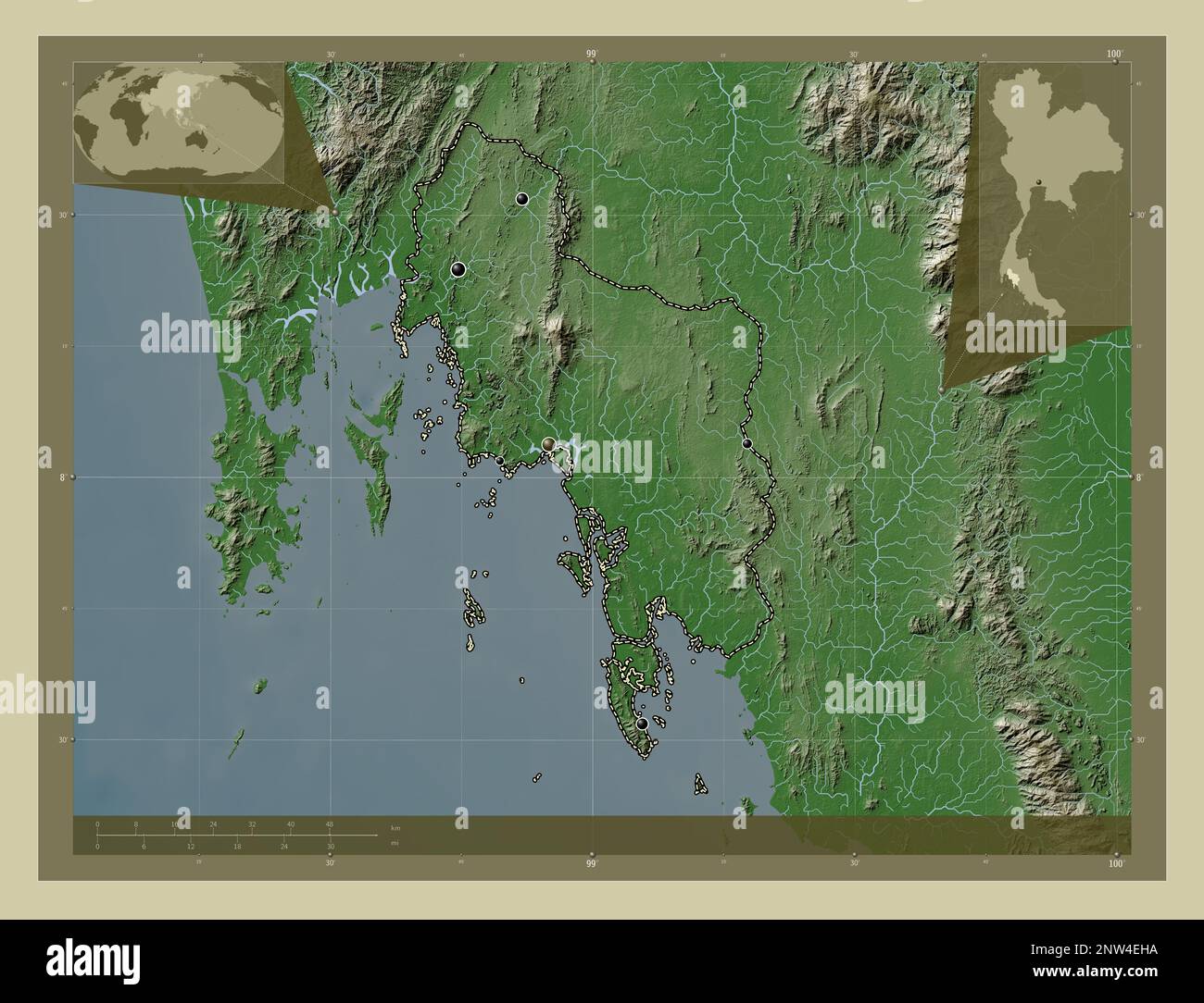 Krabi, province of Thailand. Elevation map colored in wiki style with ...