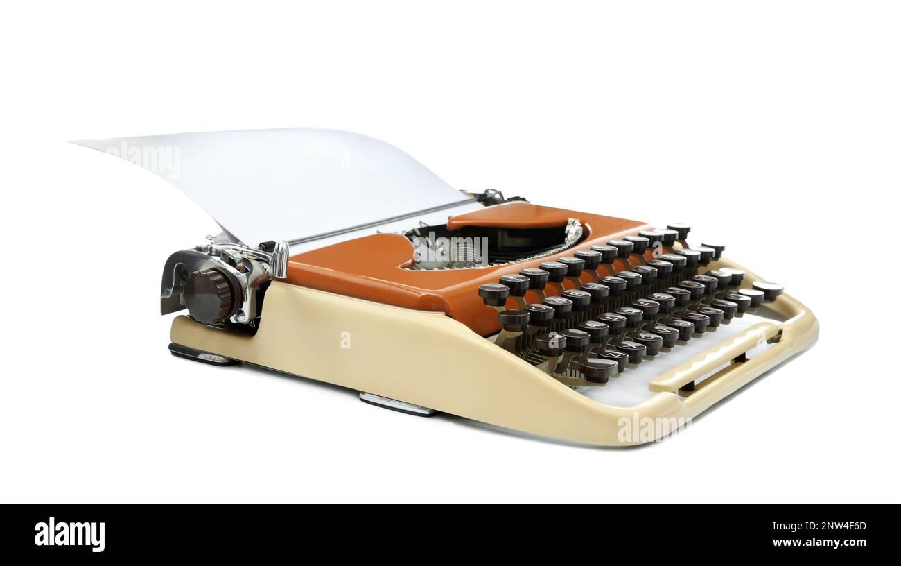 Vintage typewriter with sheet of paper isolated on white Stock Photo ...