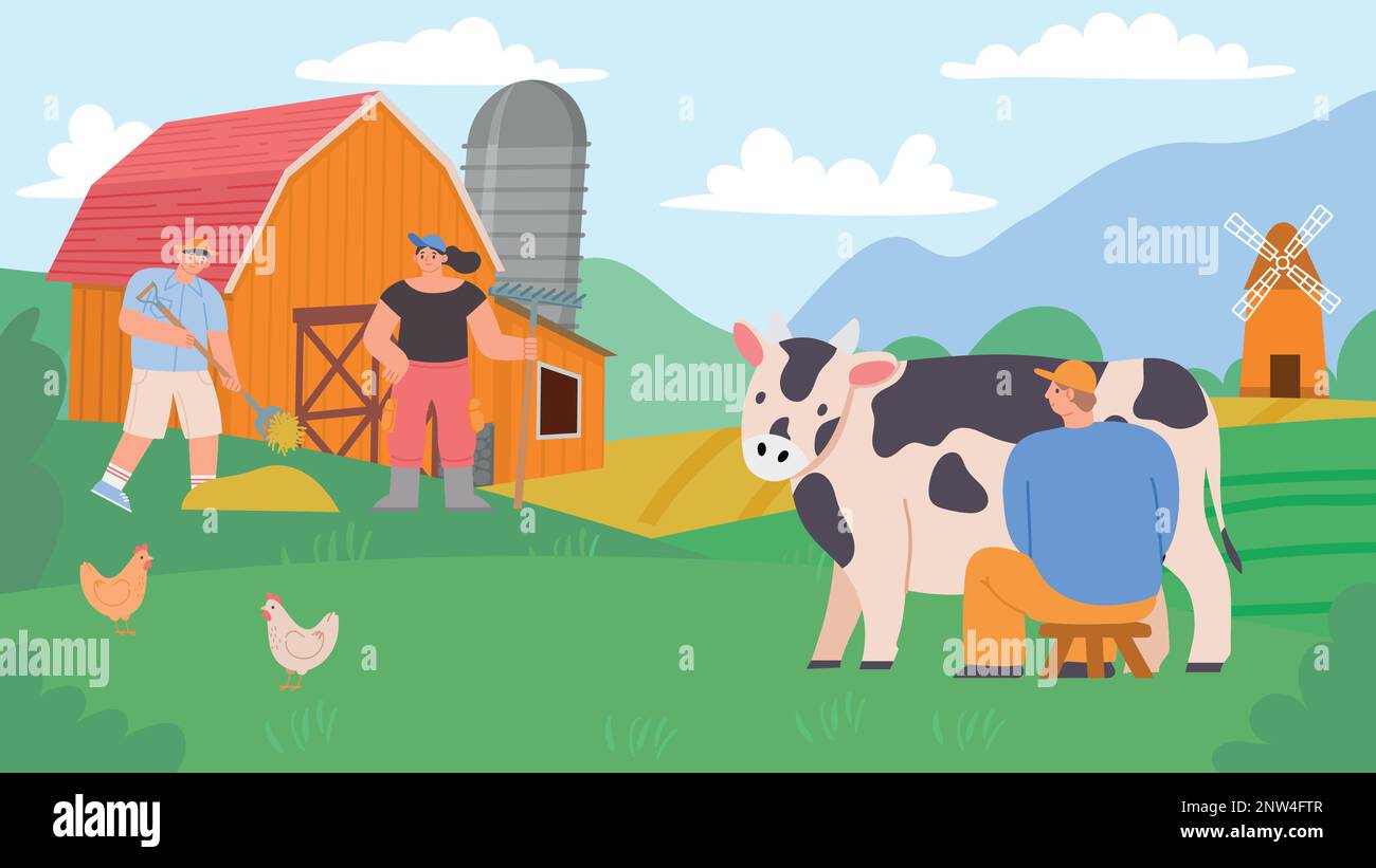Farm life, agriculture and farmland, countryside farming Stock Vector ...