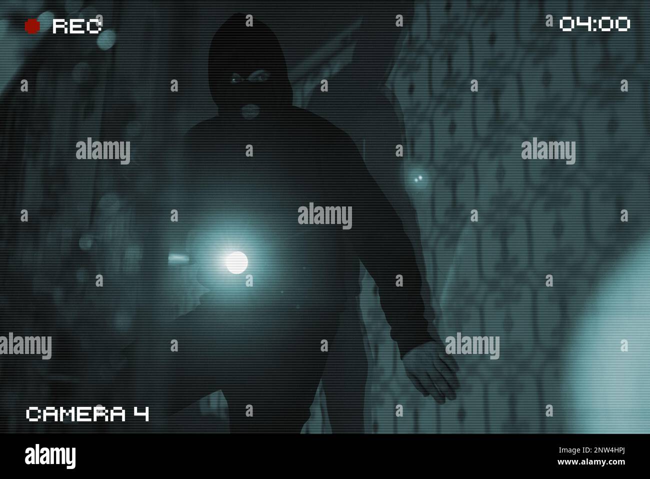 The thief breaks into the house. View through a security camera Stock ...