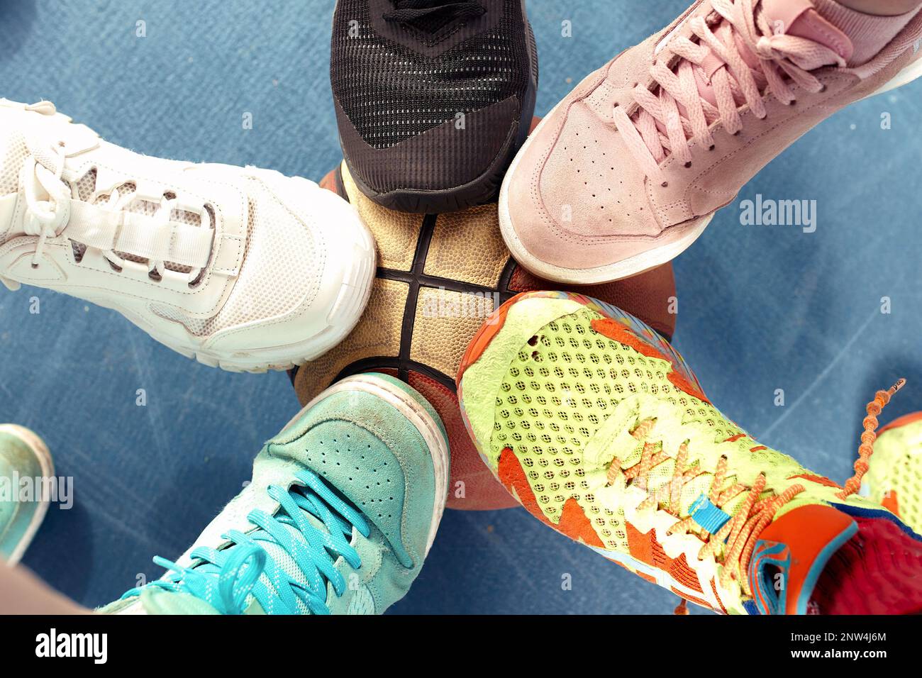sneakers standing in the circle, view from above. Colorful sneakers ...