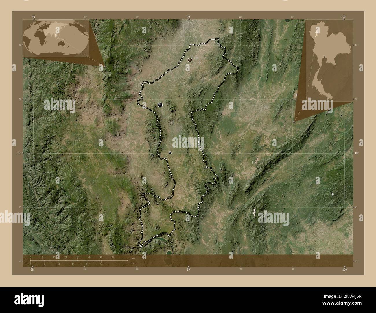 Lamphun, province of Thailand. Low resolution satellite map. Locations ...