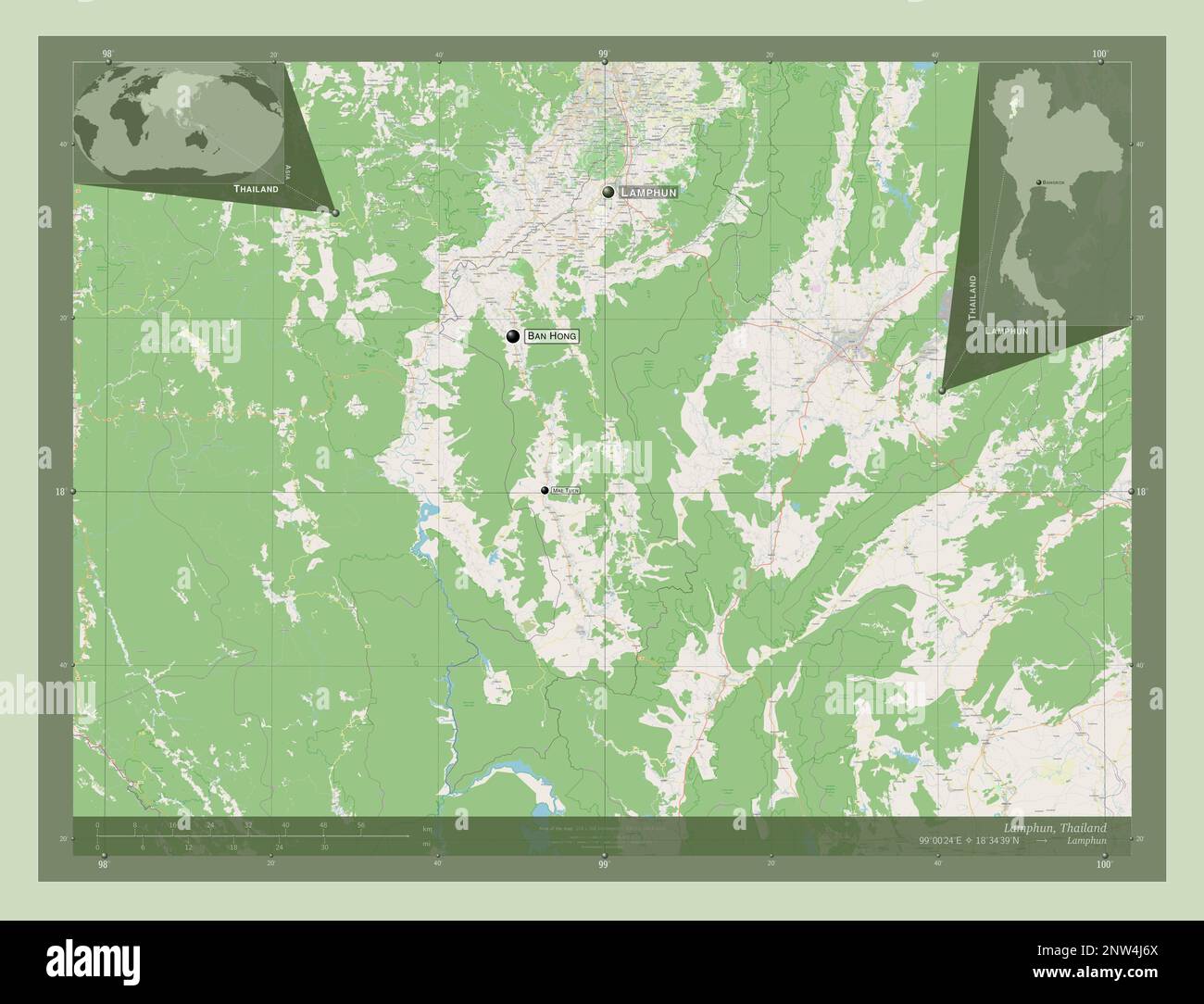 Lamphun, province of Thailand. Open Street Map. Locations and names of ...