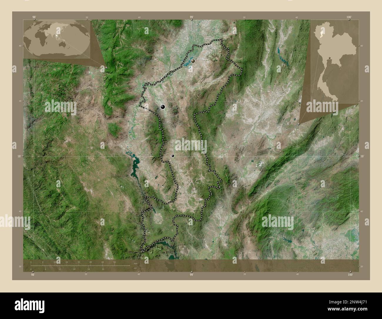 Lamphun, province of Thailand. High resolution satellite map. Locations ...