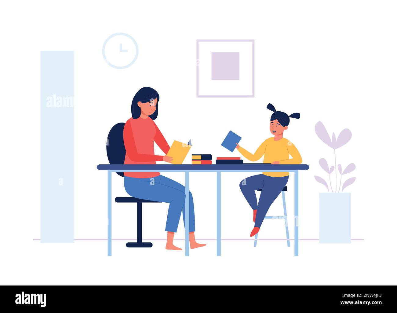 Mother and small daughter doing home task together in apartment Stock ...