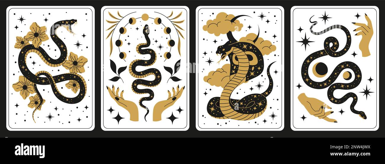 Mystic snakes symbols. Magic serpents with different occult symbols ...