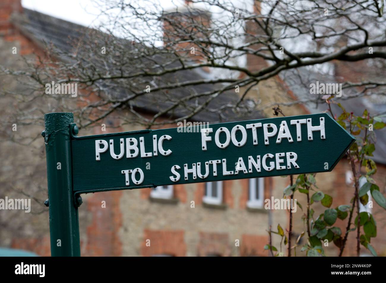 Public footpath sign, Tiffield, Northamptonshire, England, UK Stock ...
