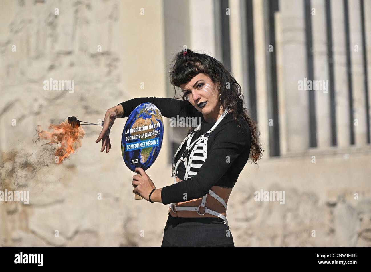 Paris, France on February 28, 2023. PETA makes a happening to denounce ...