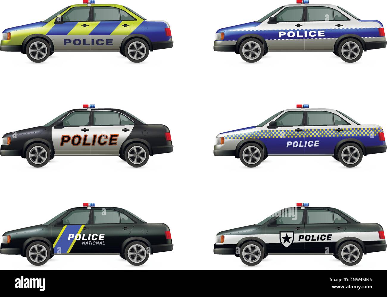 Police cars set with municipal vehicles symbols realistic isolated ...