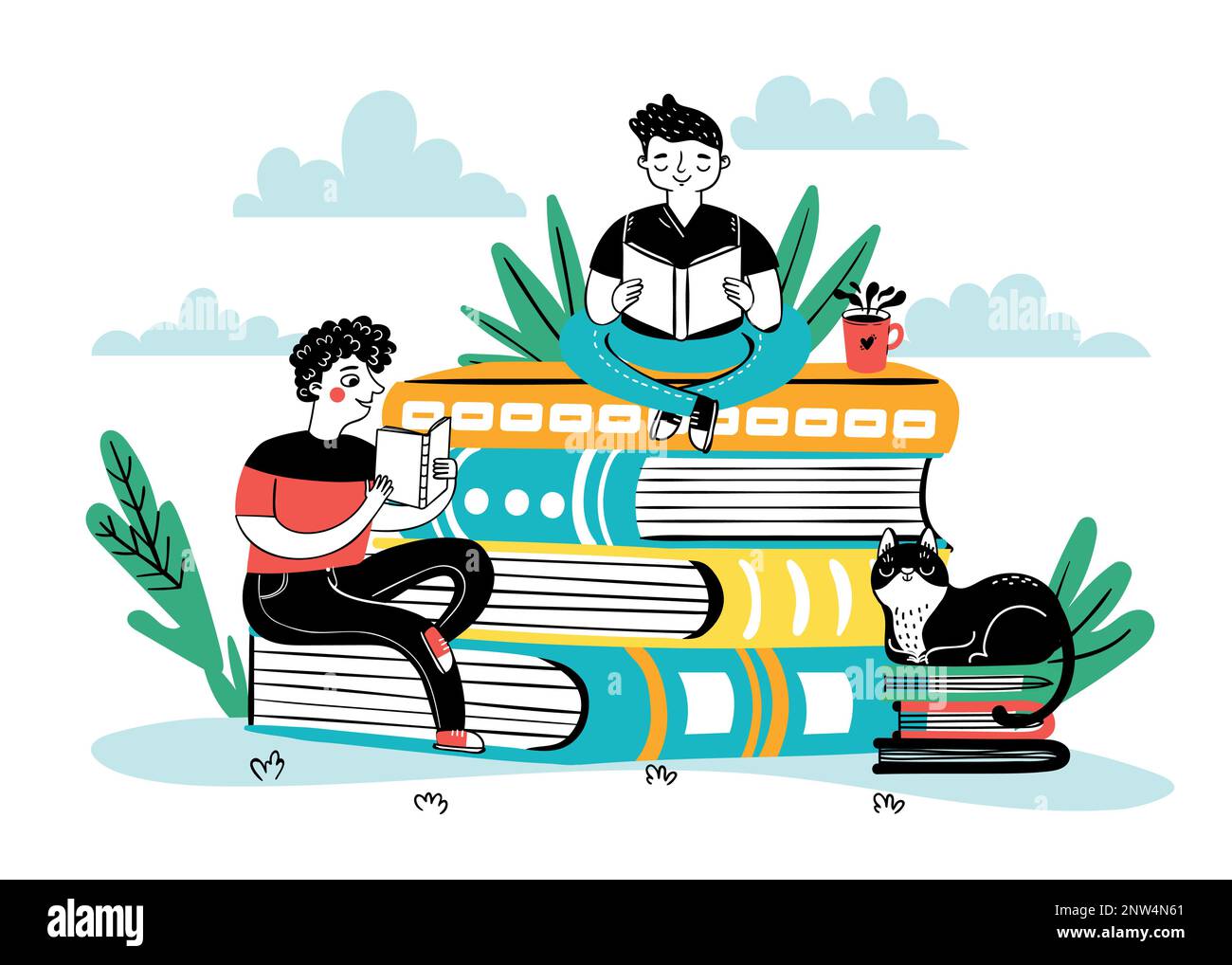 Cartoon pile books hi-res stock photography and images - Alamy