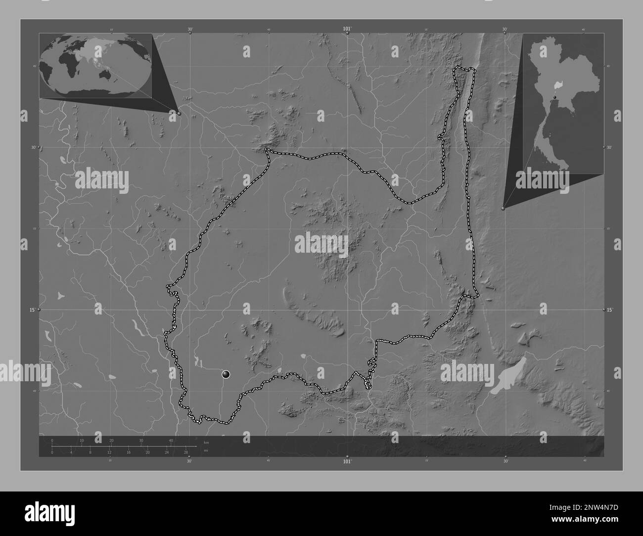 Lop Buri, province of Thailand. Bilevel elevation map with lakes and ...