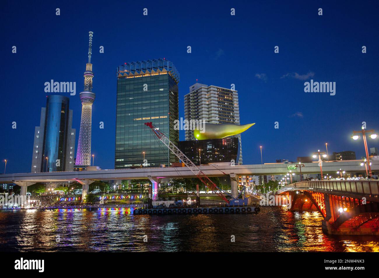 Sky Tree and Asahi building from Sumidagawa river, Asakusa District ...