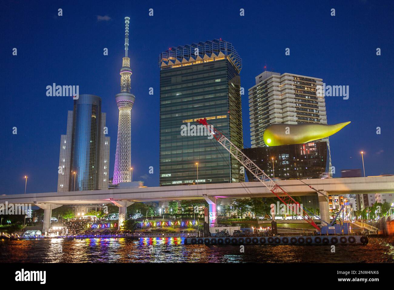 Sky Tree and Asahi building from Sumidagawa river, Asakusa District ...