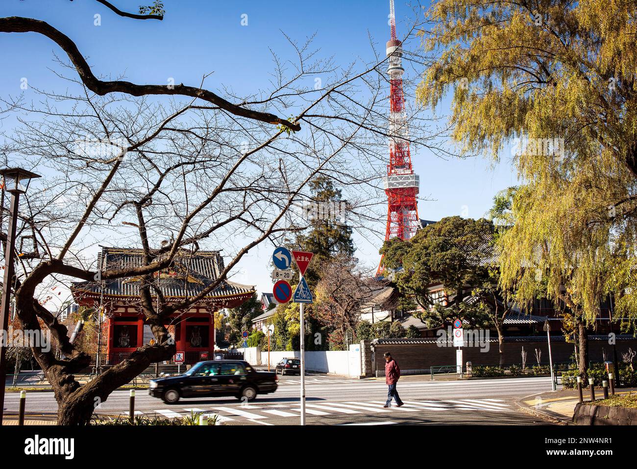 Zojoji Temple and Tokyo Tower, from Hibiya street, Tokyo, Japan Stock Photo - Alamy