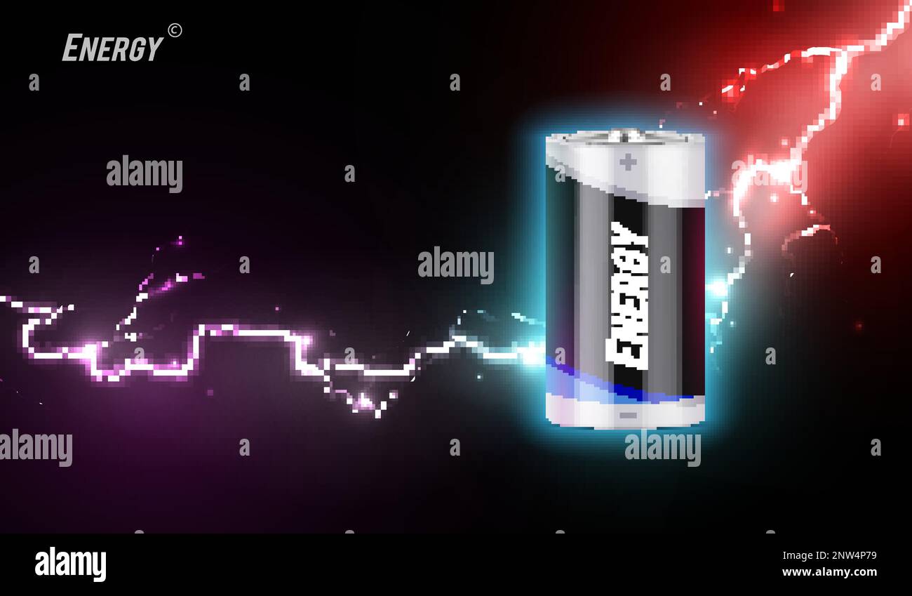 Energy colored realistic composition with electrical battery at flash ...