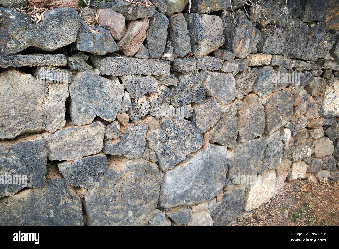 volcanic rock construction of wall of courtyard of traditional finca ...