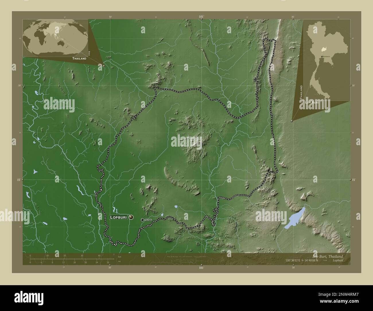 Lop Buri, province of Thailand. Elevation map colored in wiki style ...