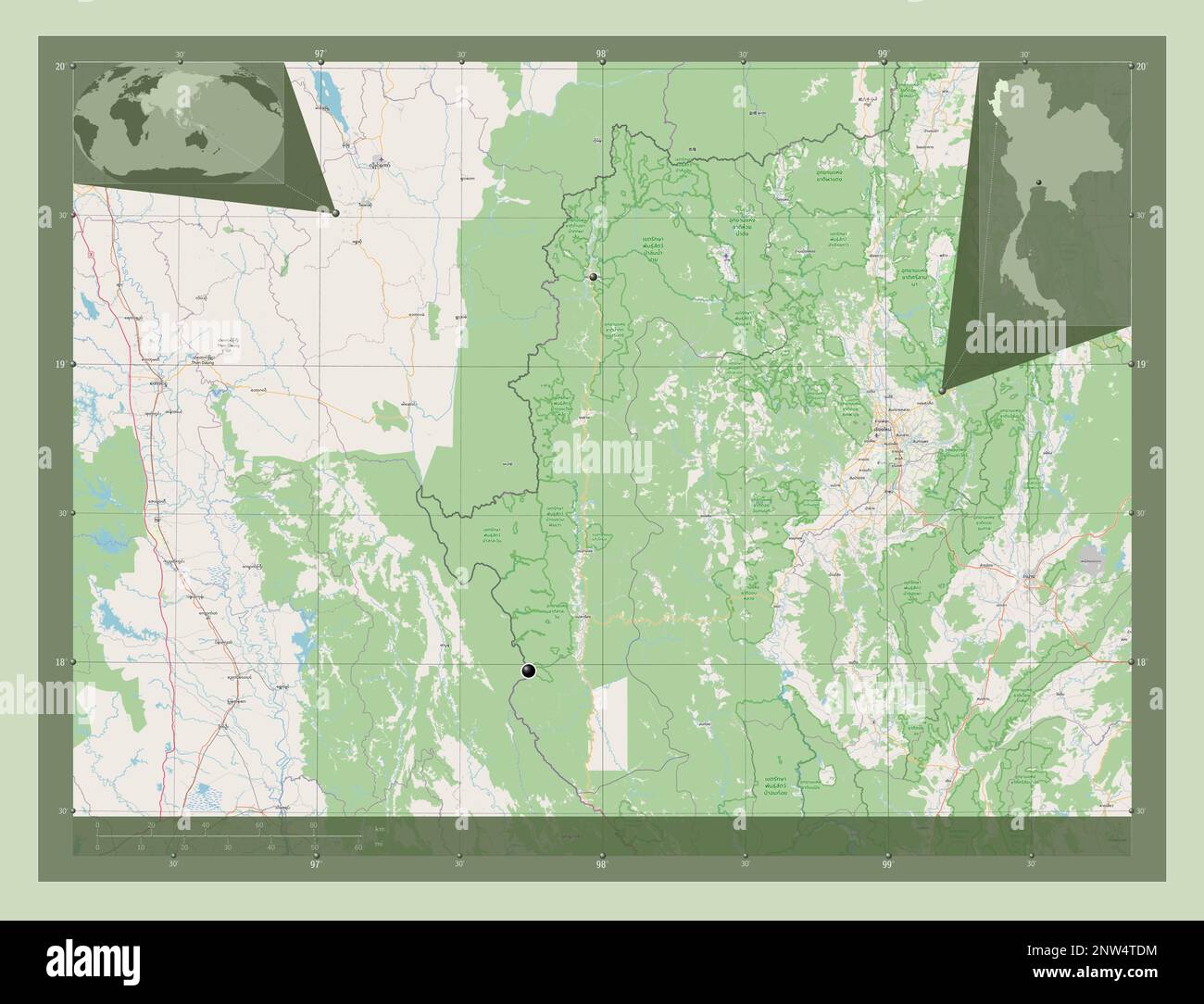 Mae Hong Son, province of Thailand. Open Street Map. Locations of major ...