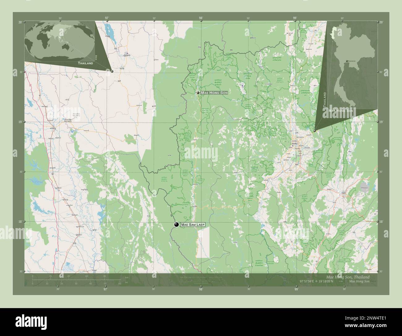Mae Hong Son, province of Thailand. Open Street Map. Locations and ...