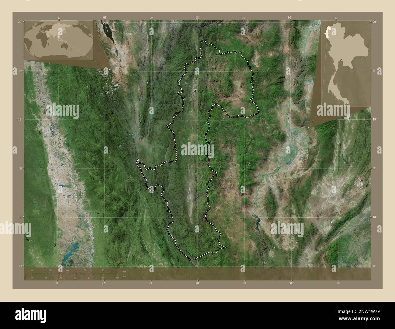Mae Hong Son, province of Thailand. High resolution satellite map ...