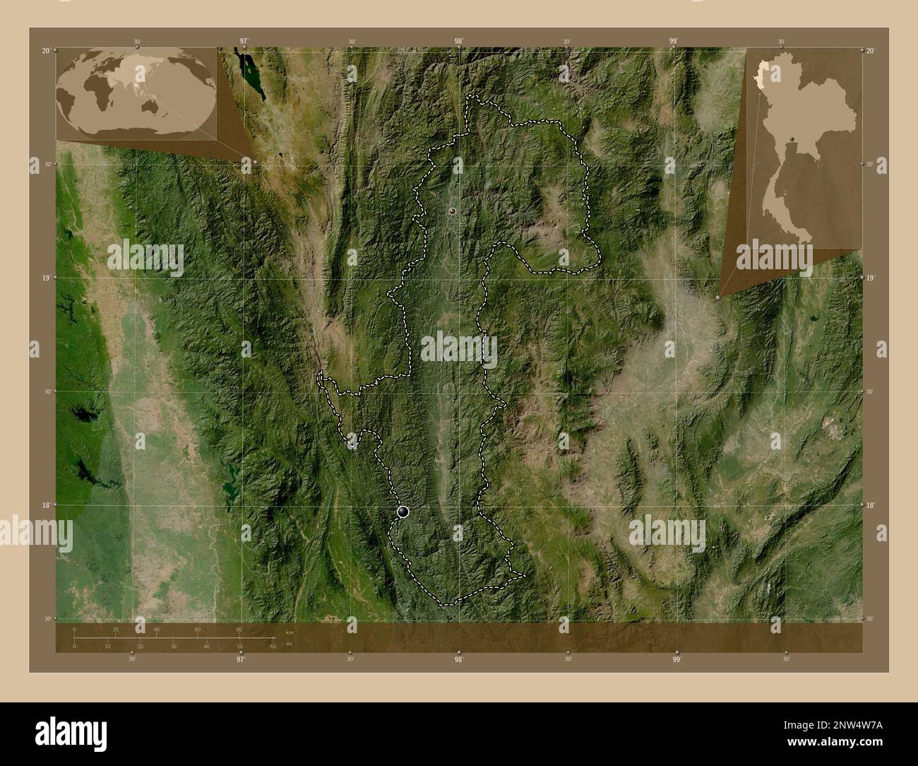 Mae Hong Son, province of Thailand. Low resolution satellite map ...