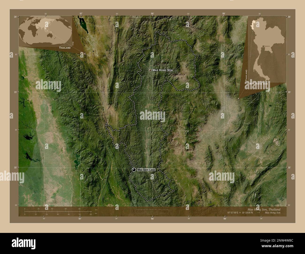 Mae Hong Son, province of Thailand. Low resolution satellite map ...