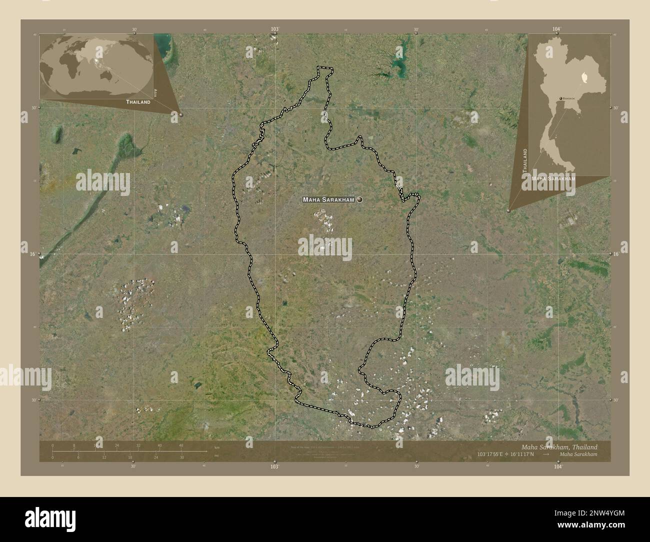 Maha Sarakham, province of Thailand. High resolution satellite map ...