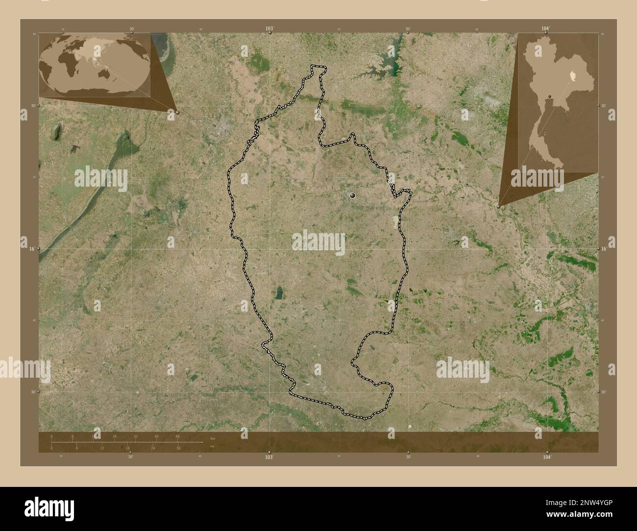 Maha Sarakham, province of Thailand. Low resolution satellite map ...
