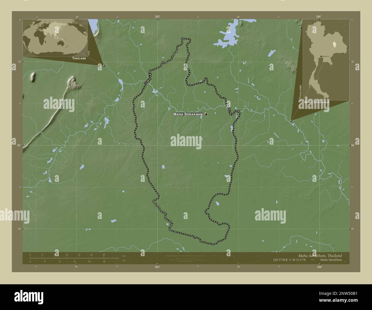 Maha Sarakham, province of Thailand. Elevation map colored in wiki ...