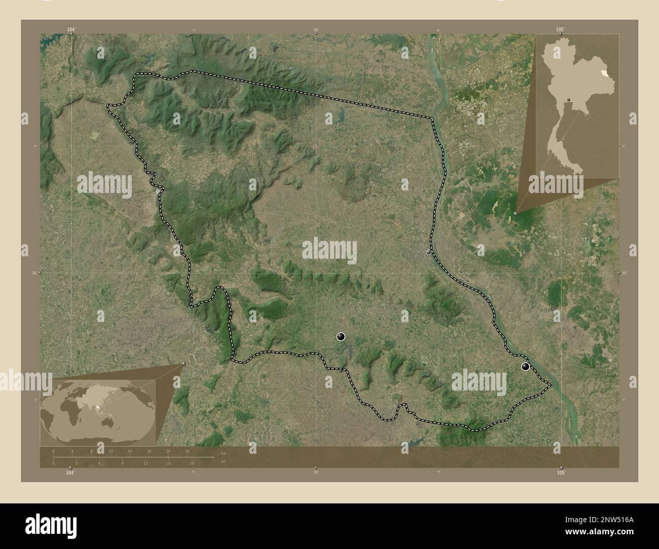 Mukdahan, province of Thailand. High resolution satellite map ...