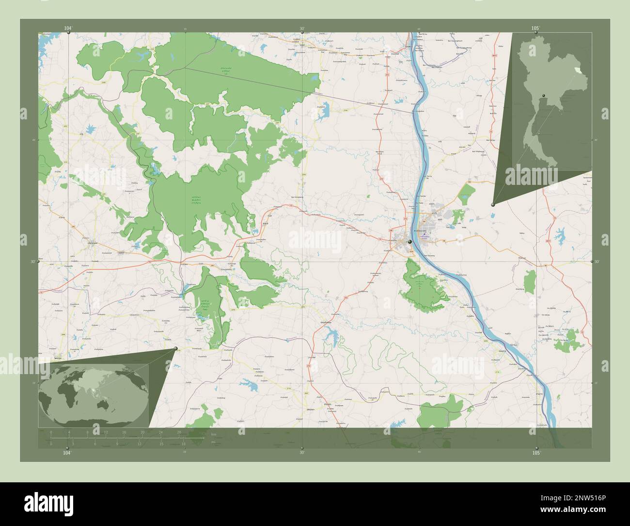Mukdahan, province of Thailand. Open Street Map. Corner auxiliary ...
