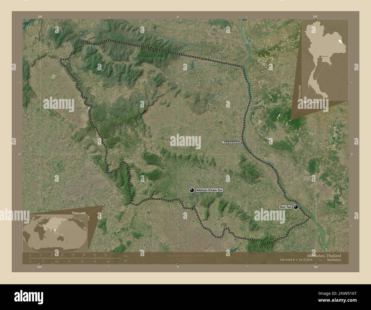 Mukdahan, province of Thailand. High resolution satellite map ...