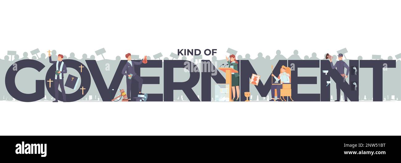 Government types concept with political system and structure symbols ...