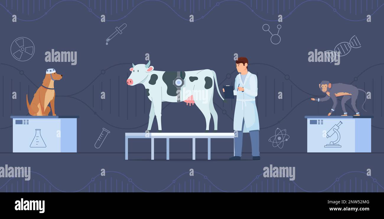Animal experiments abstract background with laboratory testing symbols ...
