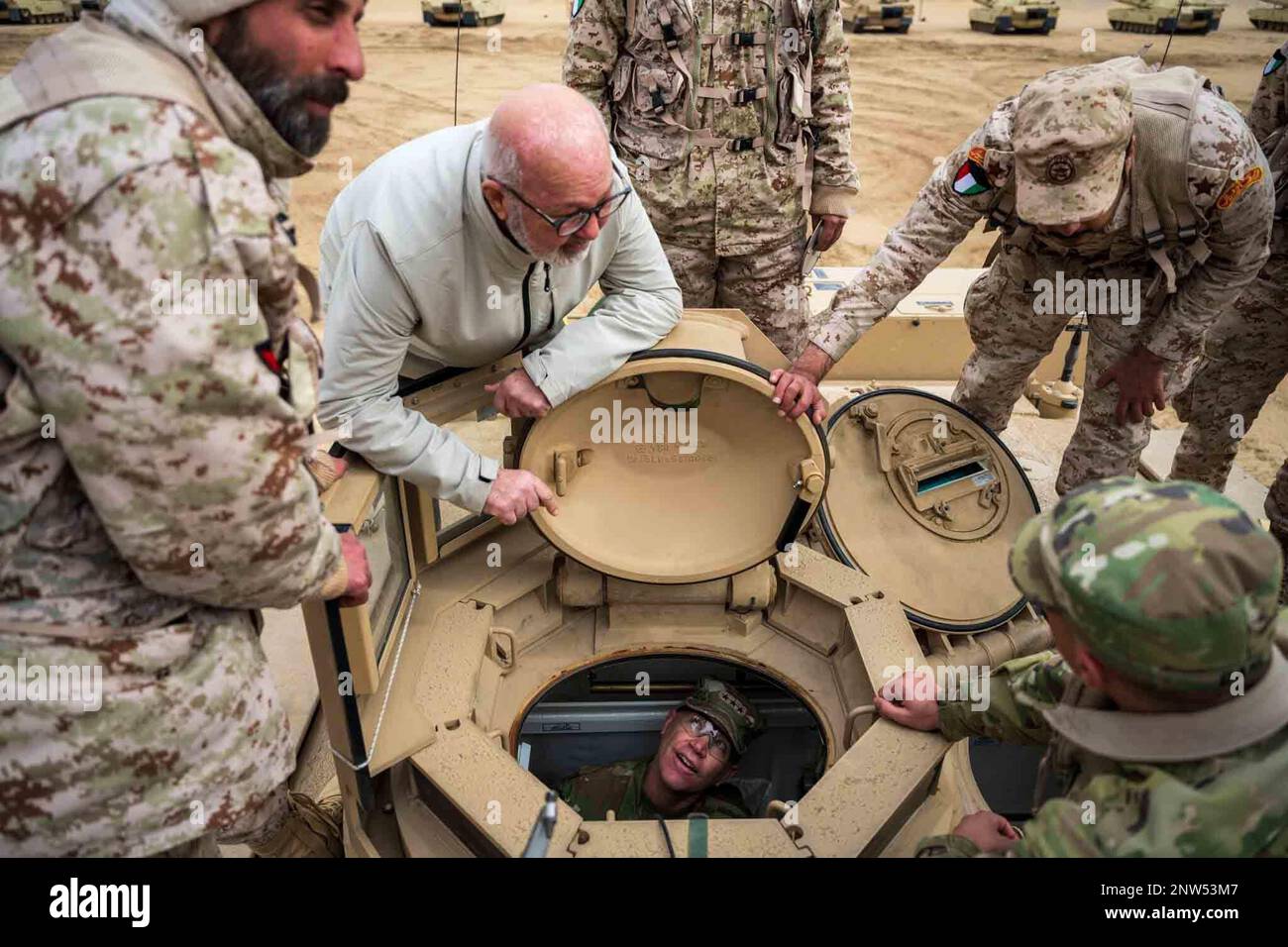 Lt. Gen. Patrick D. Frank, U.S. Army Central commander, explores a tank ...