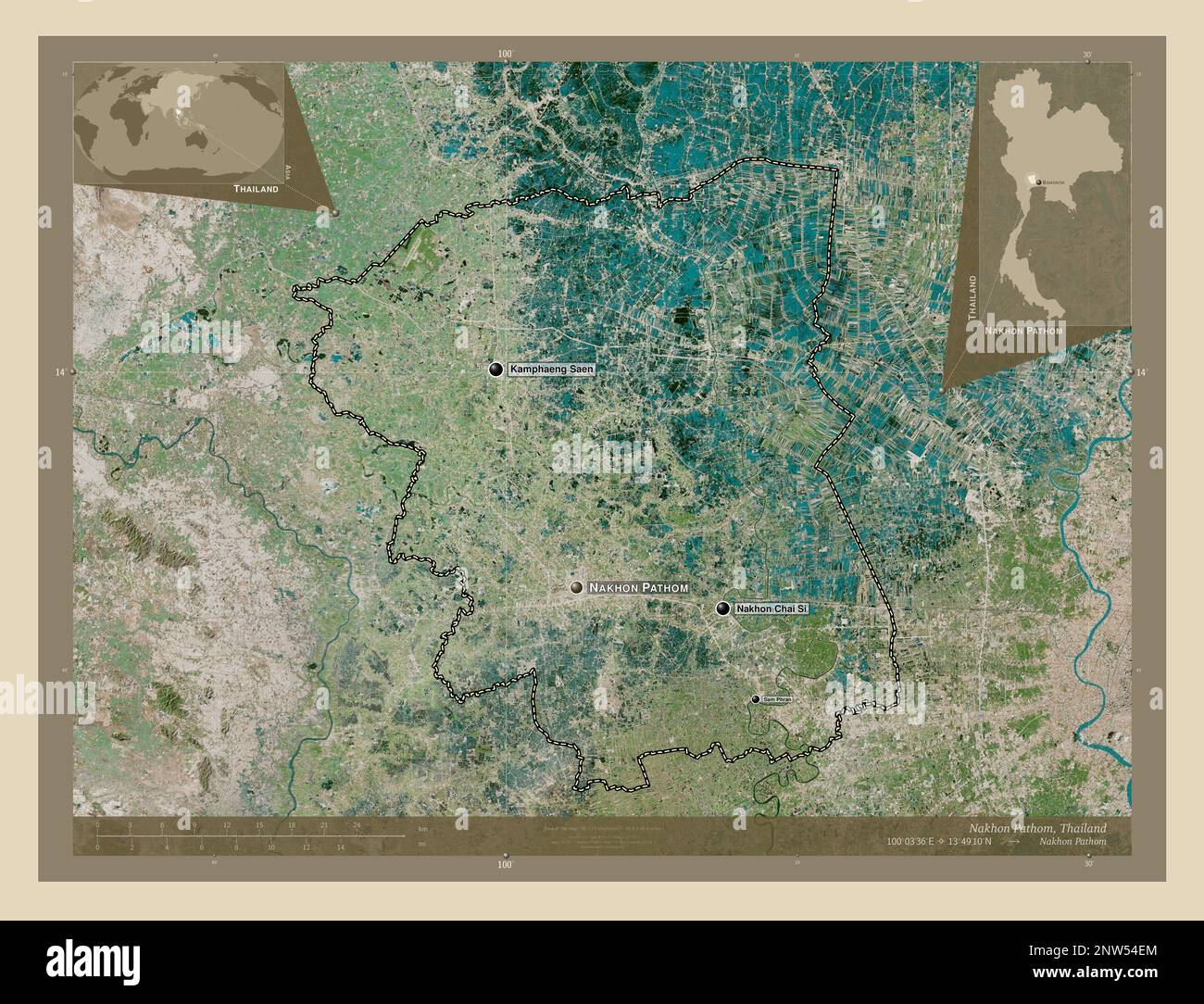 Nakhon Pathom, province of Thailand. High resolution satellite map ...