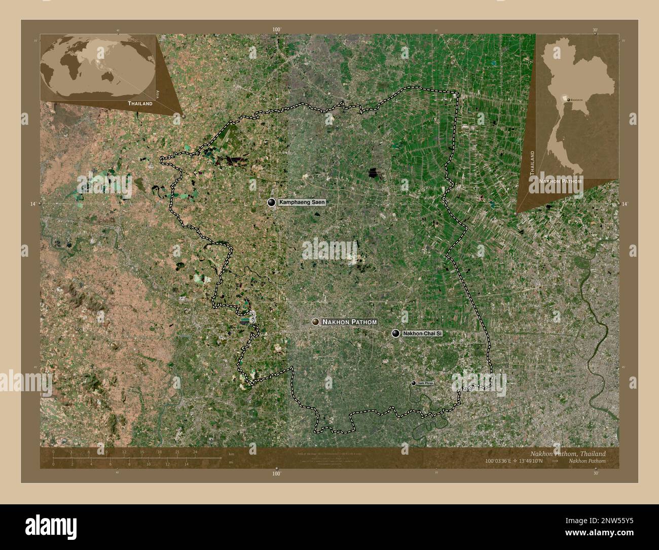 Nakhon Pathom, province of Thailand. Low resolution satellite map ...